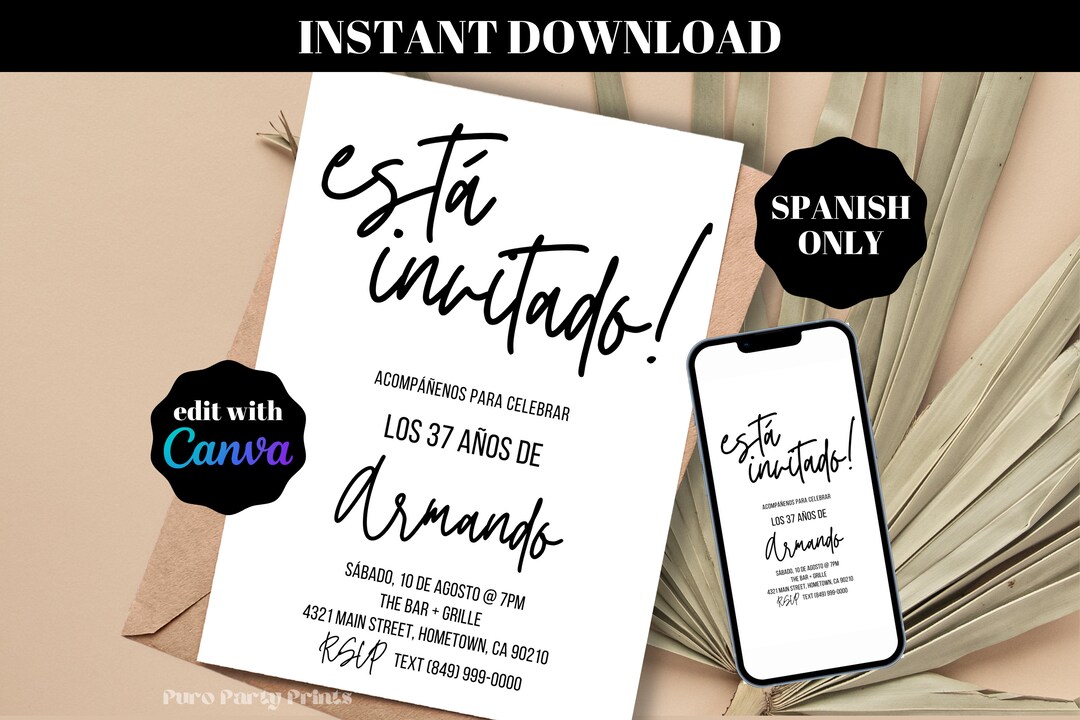 INSTANT Editable Simple SPANISH Birthday Party Invitation Digital ...