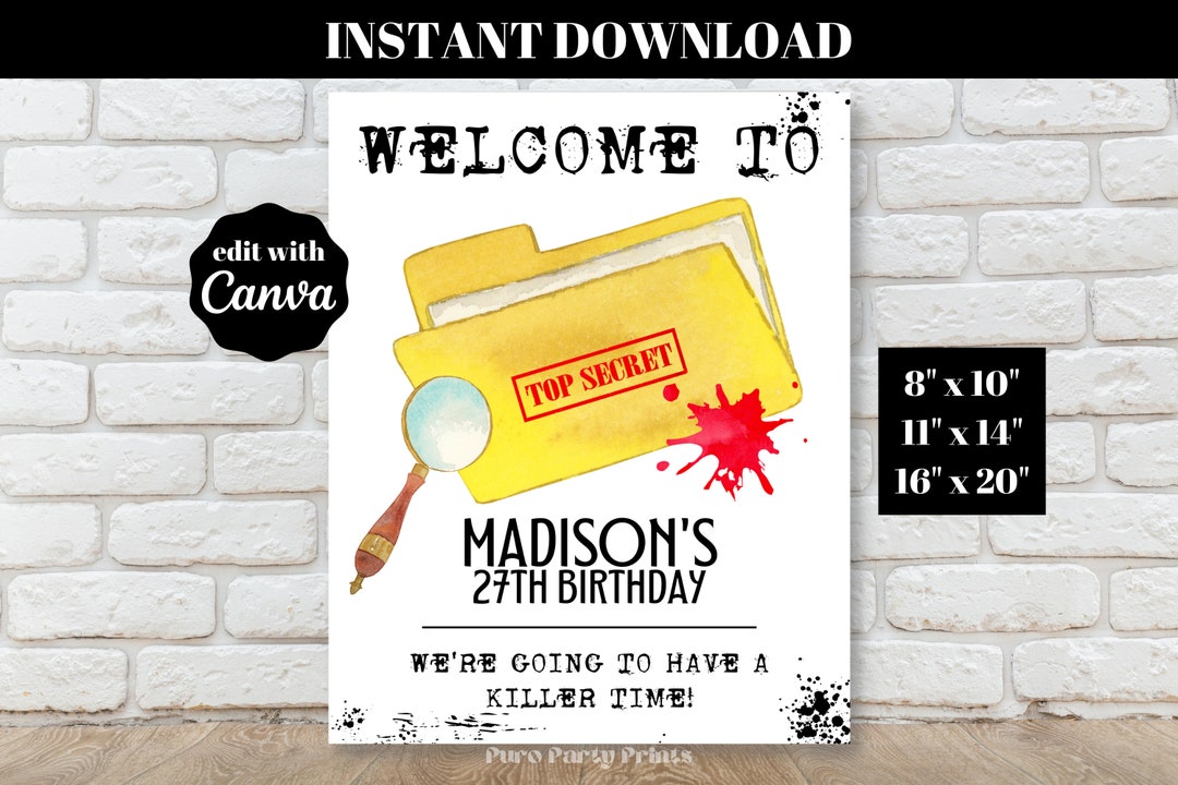 INSTANT Editable Murder Mystery Birthday Party Welcome Sign DIY Digital ...