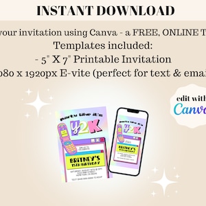 INSTANT Editable Y2K Birthday Party Invitation Evite Printable Template ...