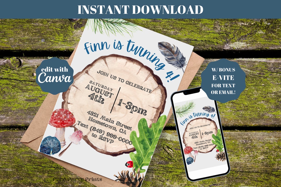 INSTANT Editable Forest Birthday Party Invitation Evite Printable ...