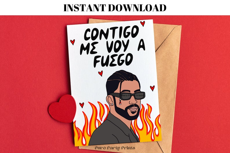 Bad Bunny Valentines Day Card, Printable Greeting Card for Boyfriend ...