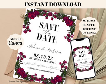 Editable Save the Date Red Rose Beauty and the Beast Save - Etsy