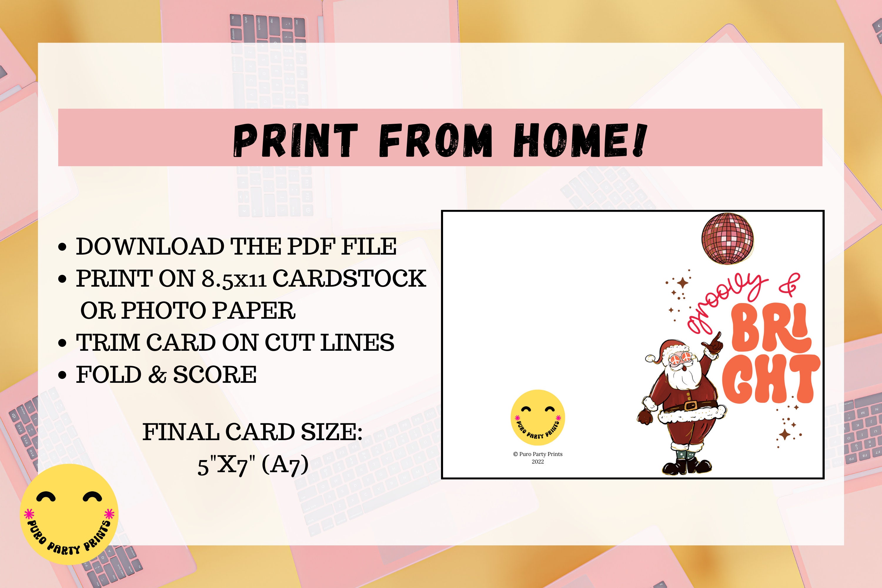 Groovy and Bright Printable Christmas Card, Disco Santa Printable ...
