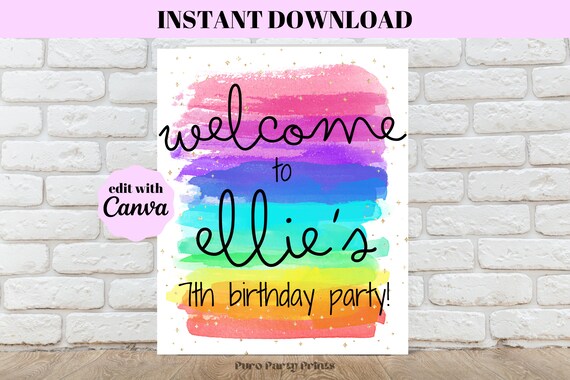 INSTANT Editable Welcome Rainbow Birthday Party Sign DIY - Etsy