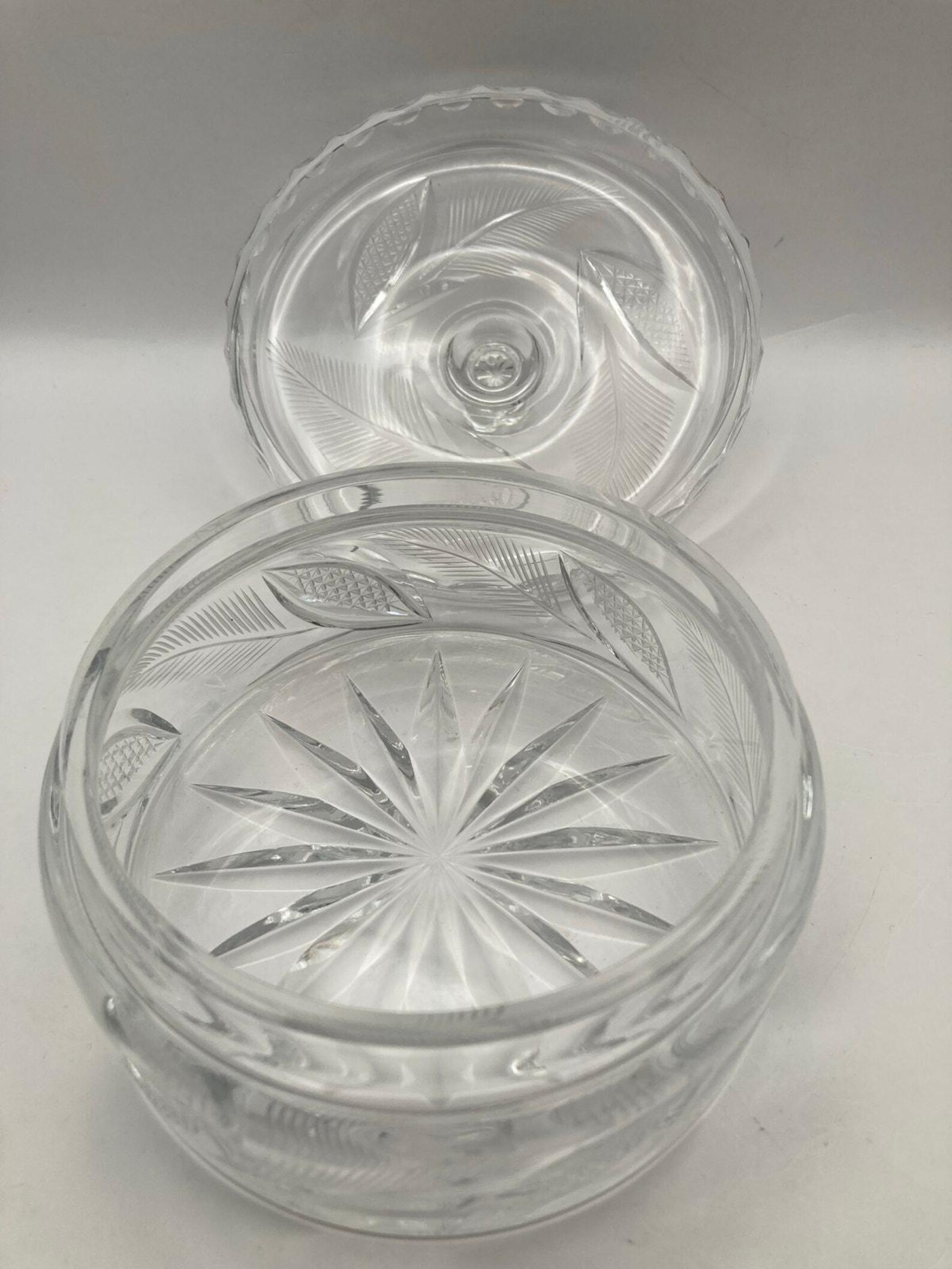 Vintage Etched Leaf Lead Crystal Candy Dish With Lid - Etsy