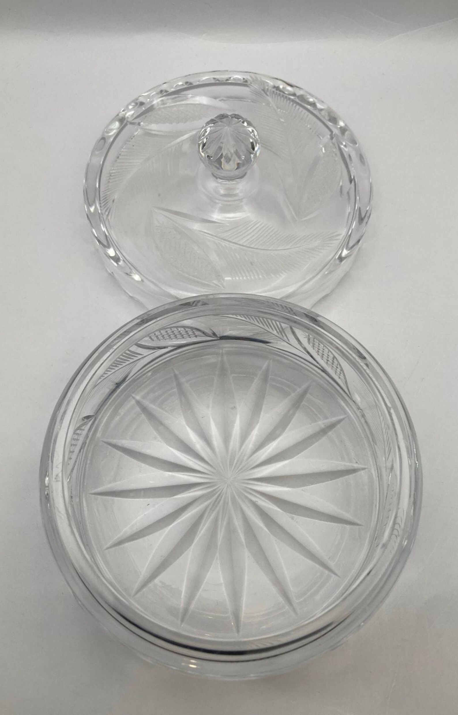 Vintage Etched Leaf Lead Crystal Candy Dish With Lid - Etsy