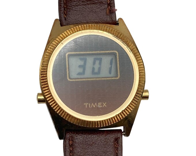 Vintage Timex F Cell Digital Watch 32mm New Battery Adjustable Leather ...