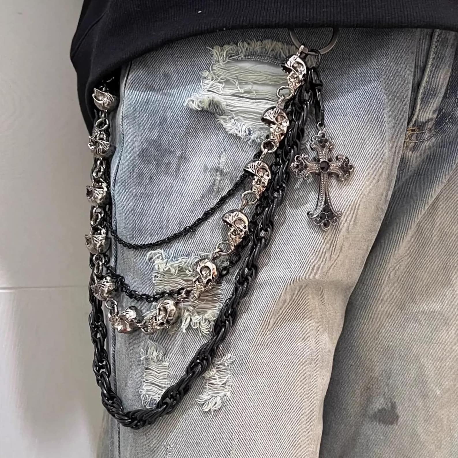Punk Chunky Silver Bag Chain, Gothic Skull Pants Chain, Beaded Dice ...