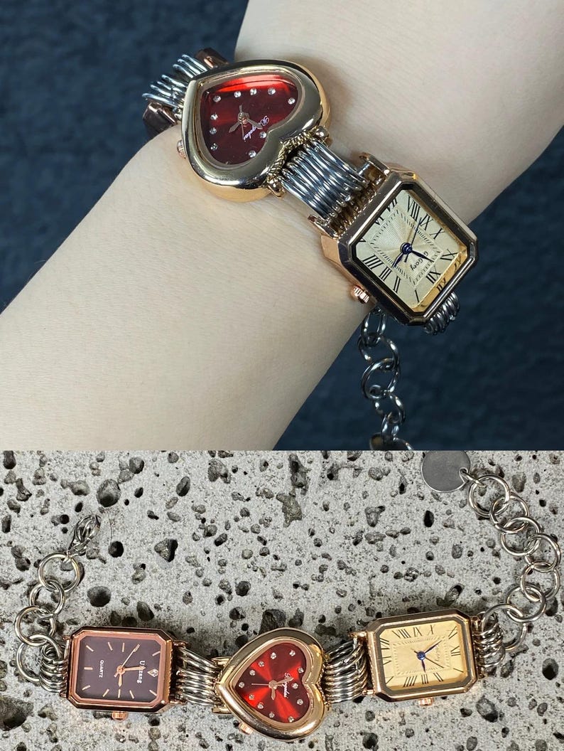 Vintage Watch Bracelets, Multi-color Triple Bracelets, Y2K Silver Chain ...