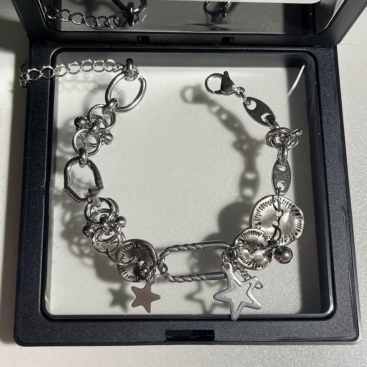 Punk Star Charm Sliver Chain Bracelet,star, Paper Clip,button Charm ...