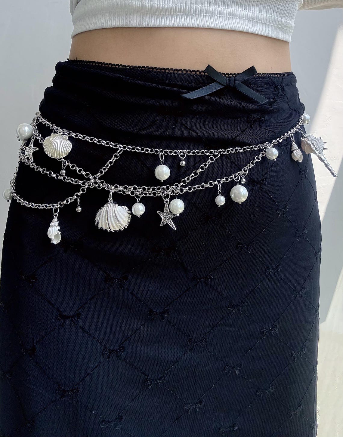 Elegant Pearl Belly Chain, Shell Starfish Conch Charms Silver Waist ...