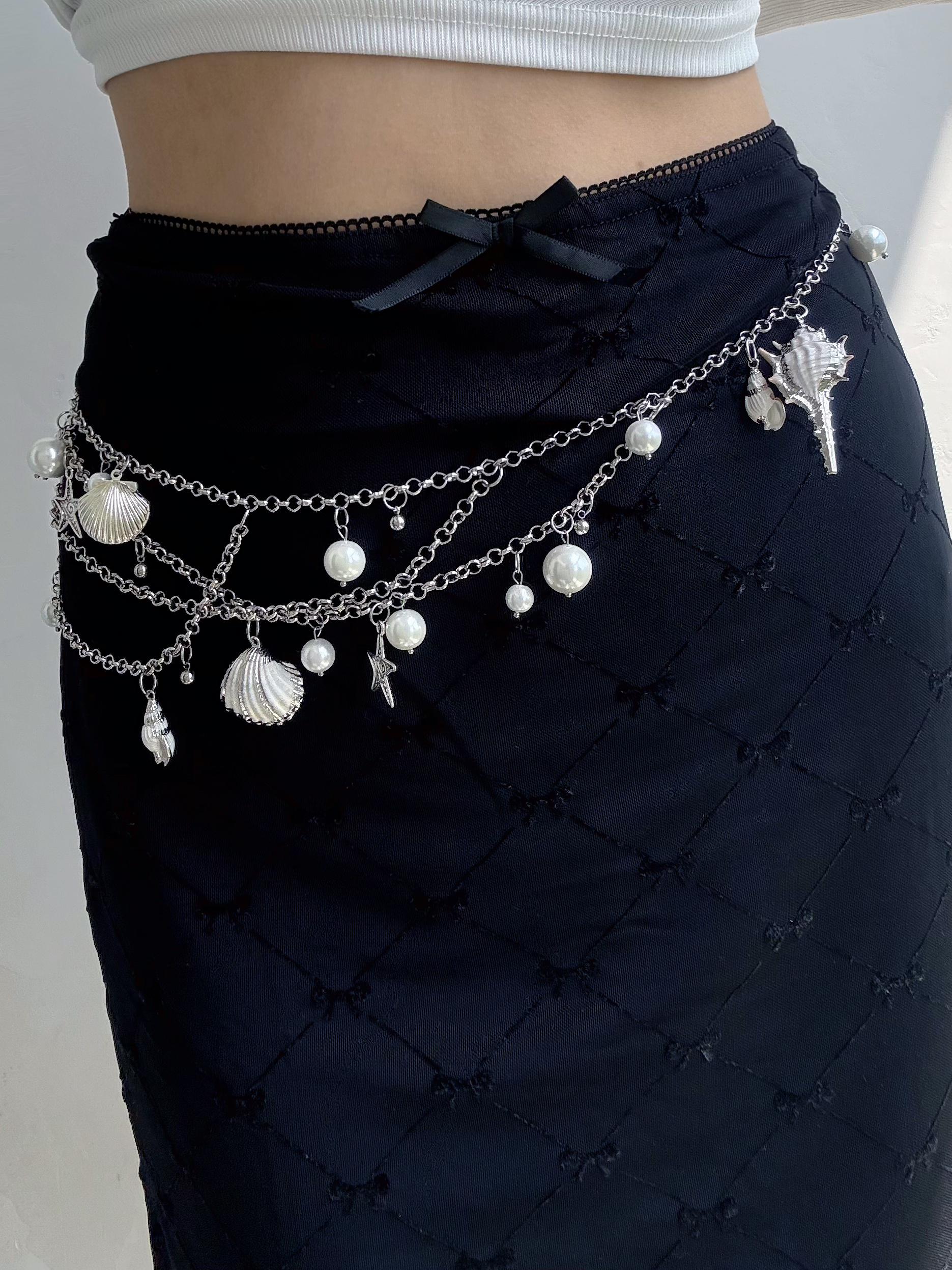 Elegant Pearl Belly Chain, Shell Starfish Conch Charms Silver Waist ...