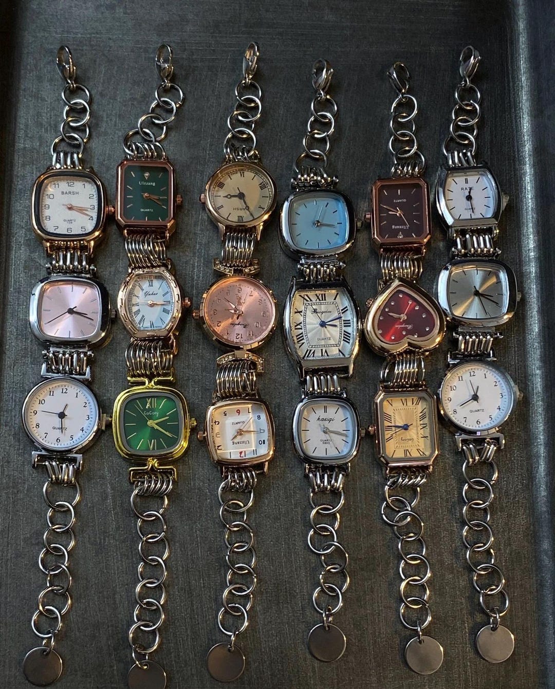 Vintage Watch Bracelets, Multi-color Triple Bracelets, Y2K Silver Chain ...