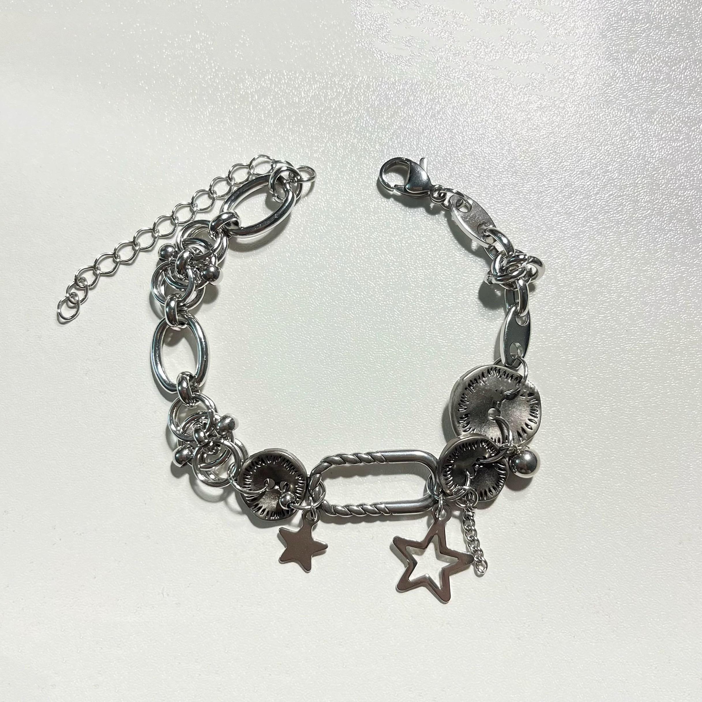 Punk Star Charm Sliver Chain Bracelet,star, Paper Clip,button Charm ...
