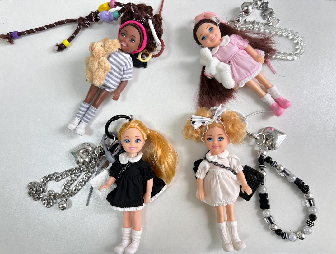 Y2K Cute Doll Keychain, Doll Bag Accessory, Pink Doll, White Doll ...