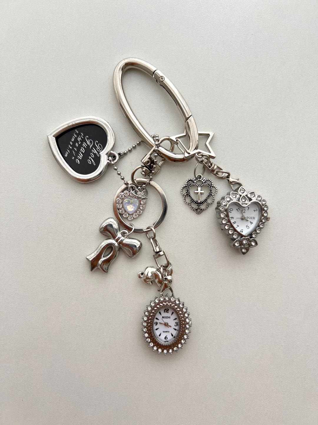 Vintage Silver Clock Heart Pendant Keychain, Watch Pendant Silver Chain ...
