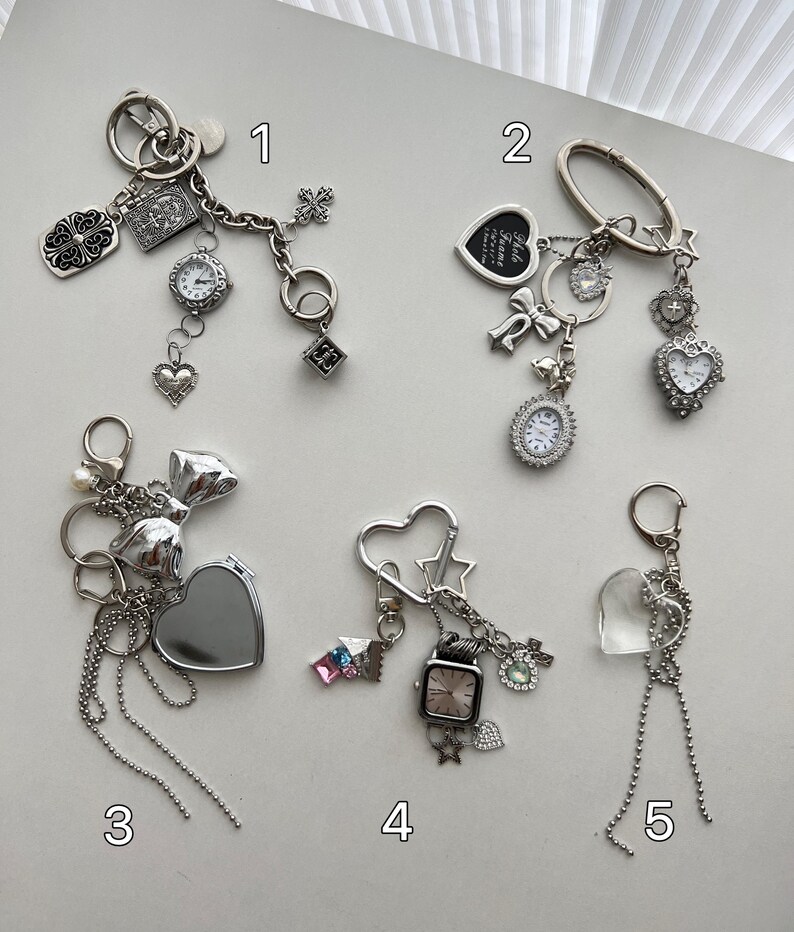 Vintage Silver Clock Heart Pendant Keychain, Watch Pendant Silver Chain ...