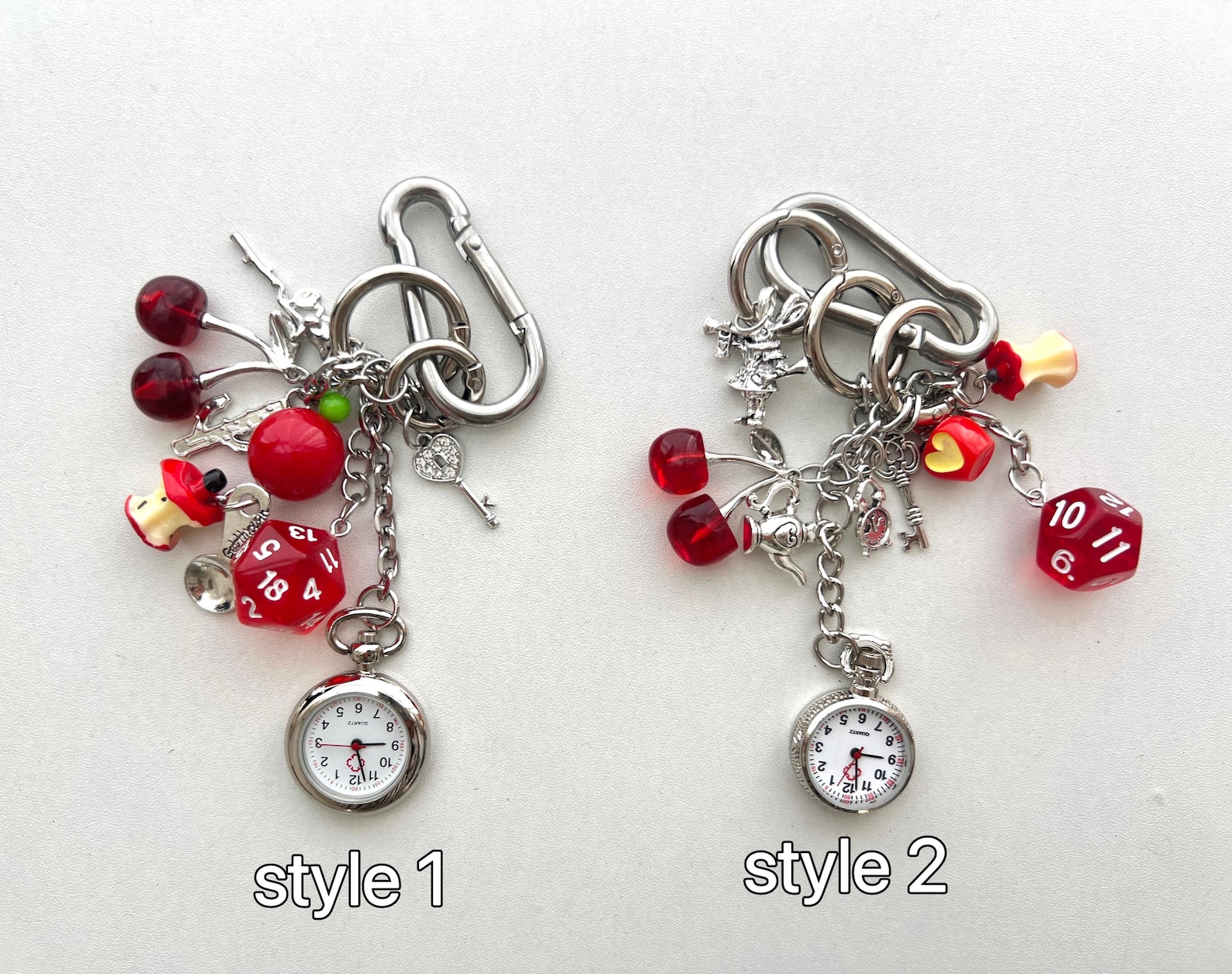 Vintagepunk Silver Keychain With Pocket Watch,red Dice Pendant , Cherry ...