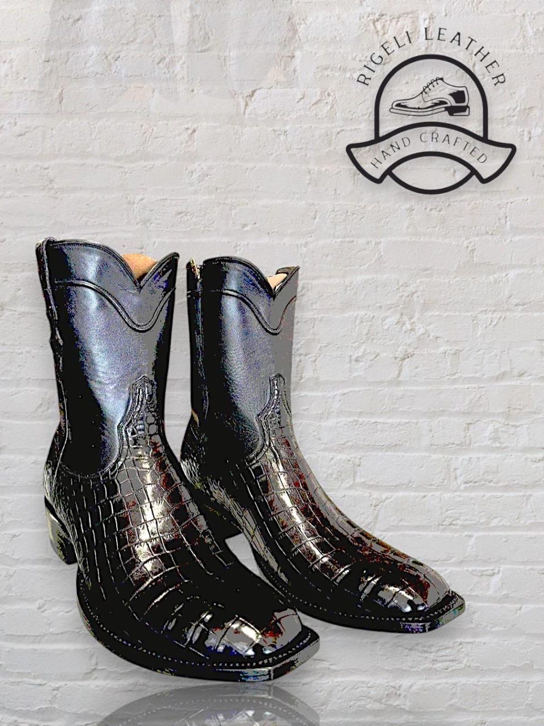 Handmade Black Crocodile Embossed Cowboy Boots: Men's Western Rodeo ...