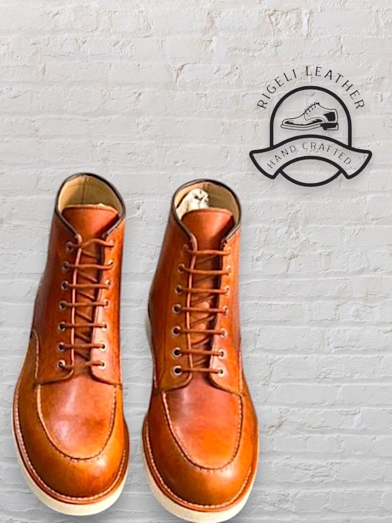 Handcrafted Full-grain Leather Moc Toe Boots – Vintage Workwear Ankle ...