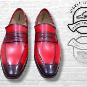 Handmade Red Leather Penny Loafers | Bespoke Dress Shoes - Etsy