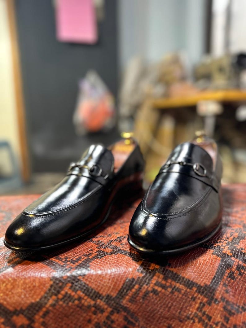 Handmade Black Leather Loafer With Buckle - Etsy