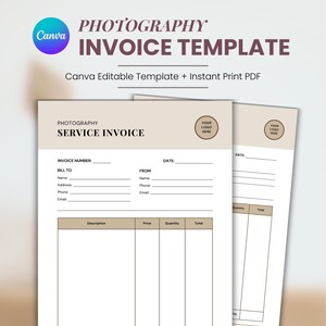 Photography Invoice Template Canva Editable Photographer Business Form ...