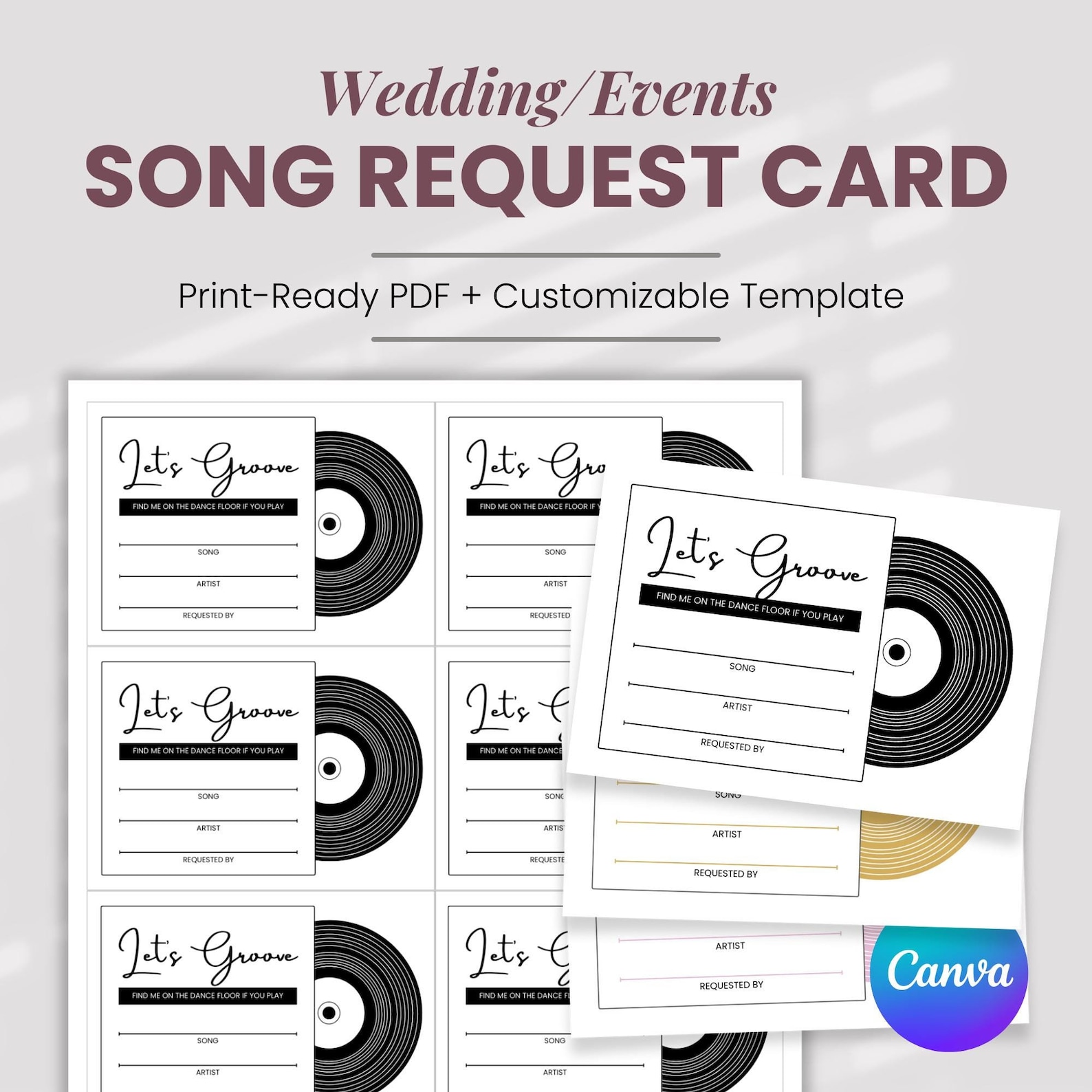 Wedding Song Request Card Template for Events DJ Business Essentials ...