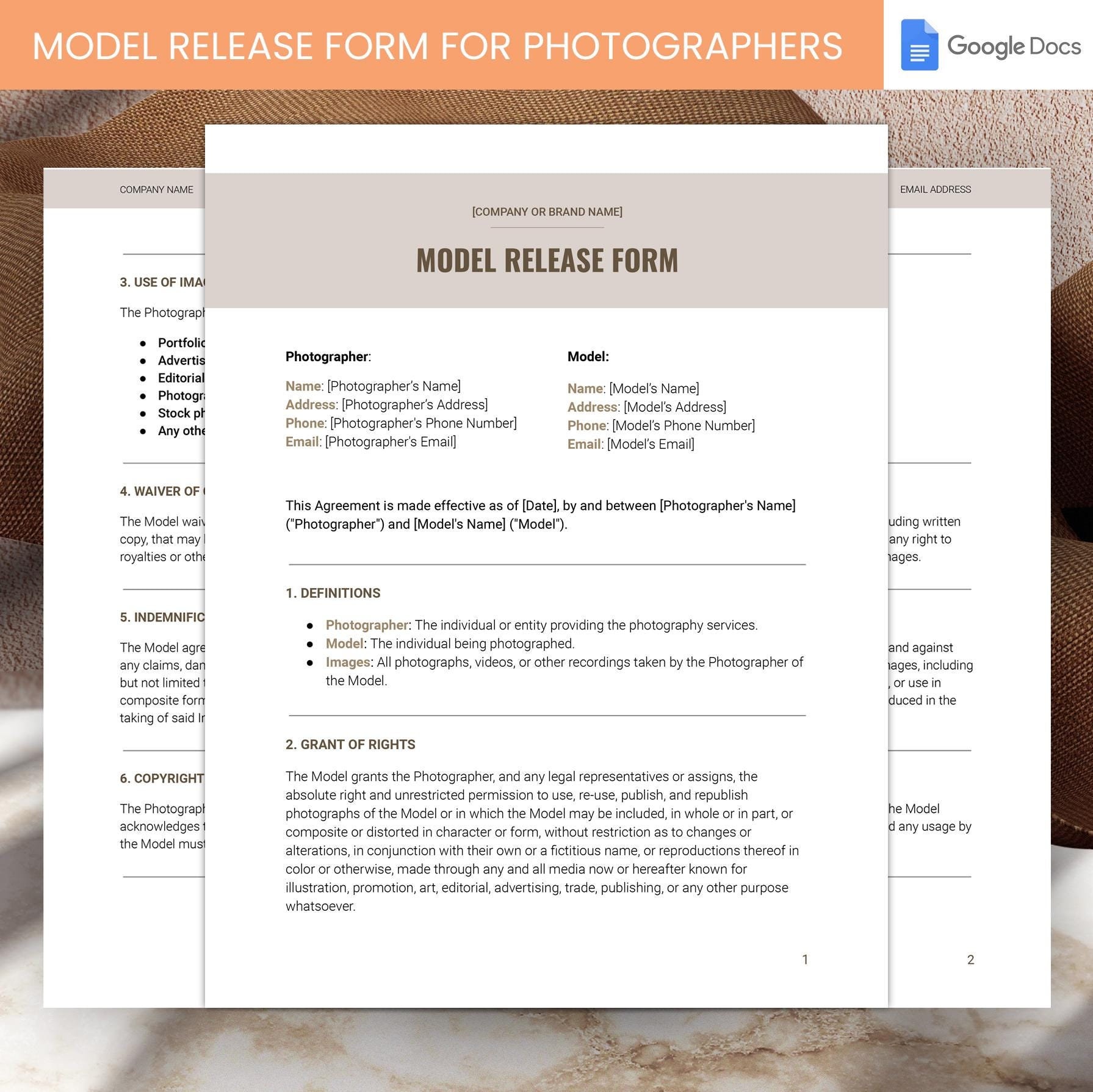 Model Release Form for Photographer Google Docs Photo Release Form ...