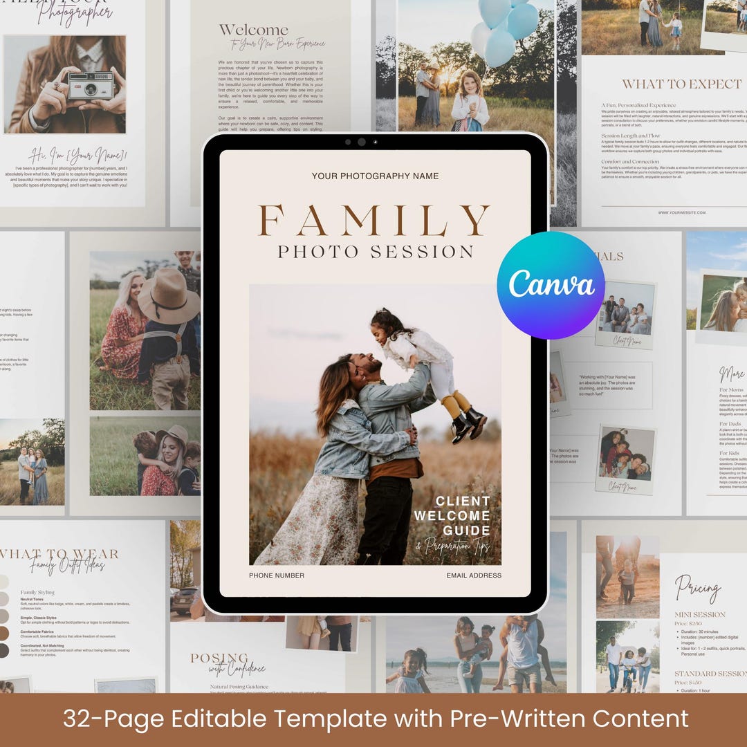 Family Photography Style Guide Template Canva, Pre-written Family ...