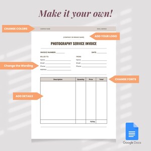 Photography Invoice Template Google Docs Editable Photographer Business ...