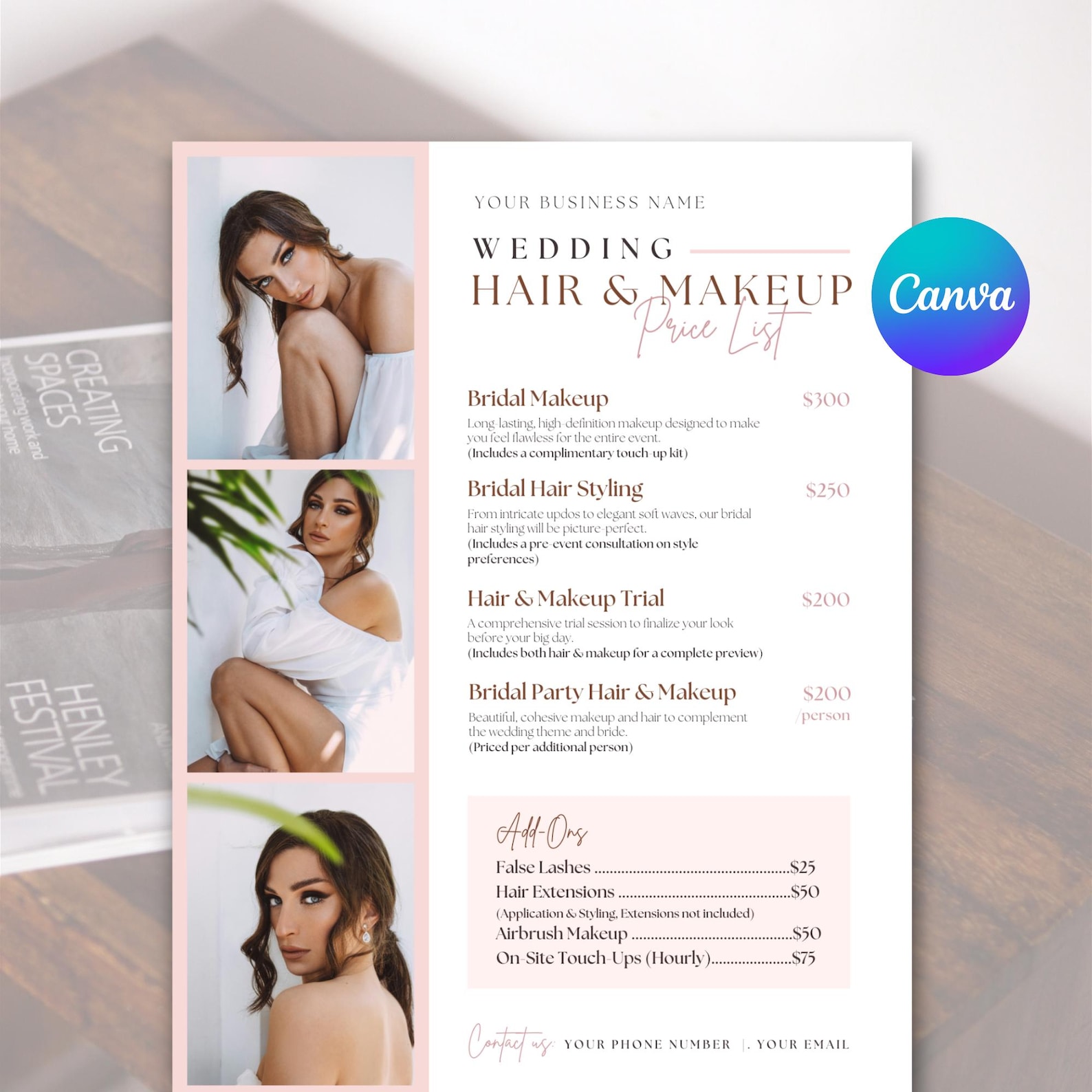 Wedding Hair and Makeup Pricing Guide Template Canva, Bridal Makeup and ...