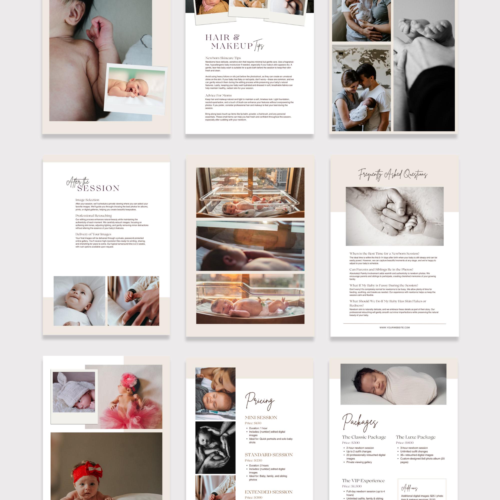 New Born Photography Welcome Guide Template Canva, Pre-written Baby ...