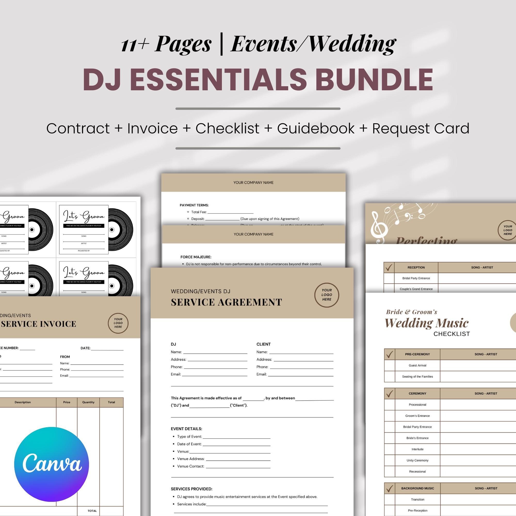 Ultimate Wedding DJ Template Bundle for Editable Event DJ Contract and ...