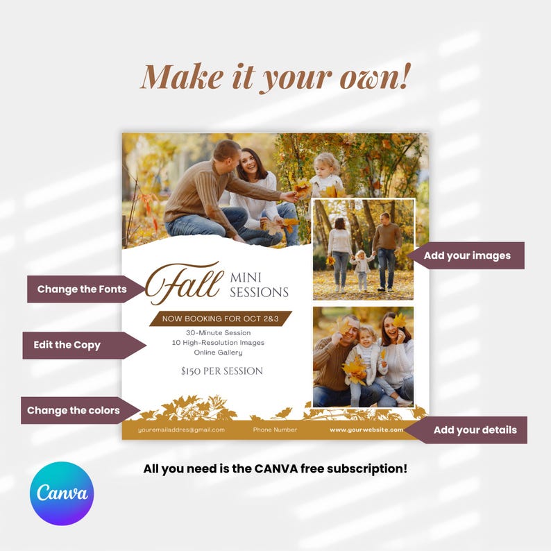Autumn Mini Sessions Template, Family Portrait Shoot Post, Fall Outdoor ...