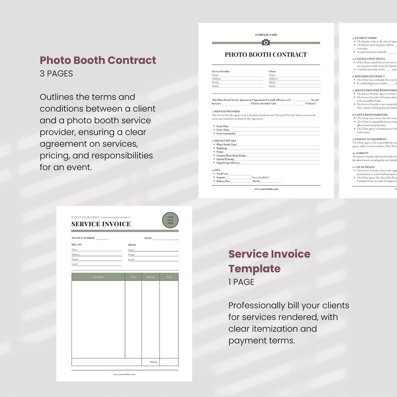 Photography Contract Template Bundle for Wedding Photographer Contract Template, Photo Print ...