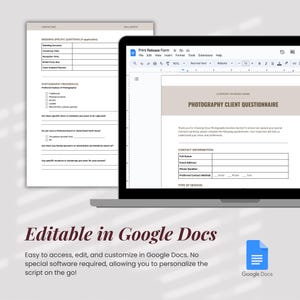 Photography Questionnaire Google Docs Template for Photographer Booking ...
