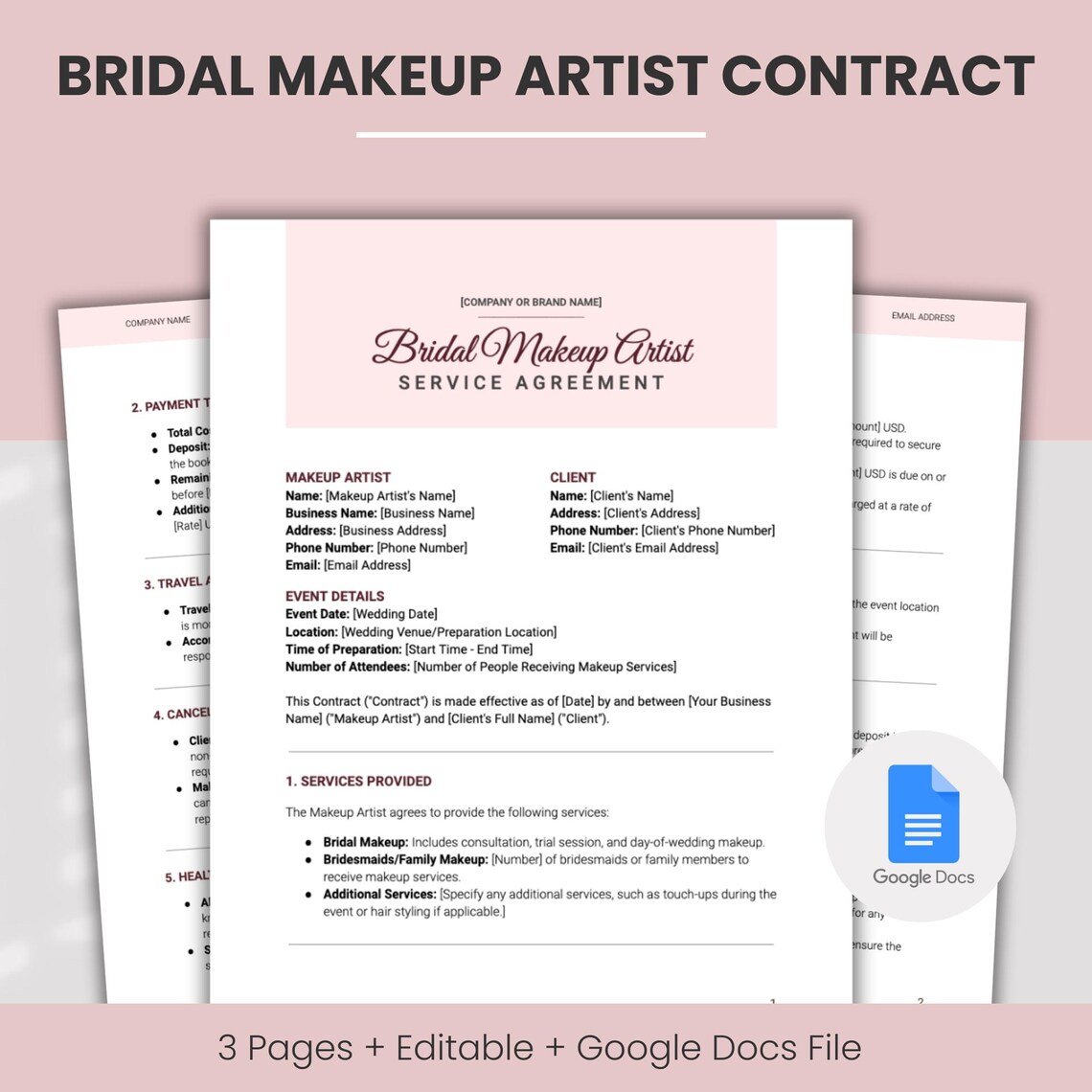 Bridal Makeup Artist Contract Template for Google Docs Contract ...