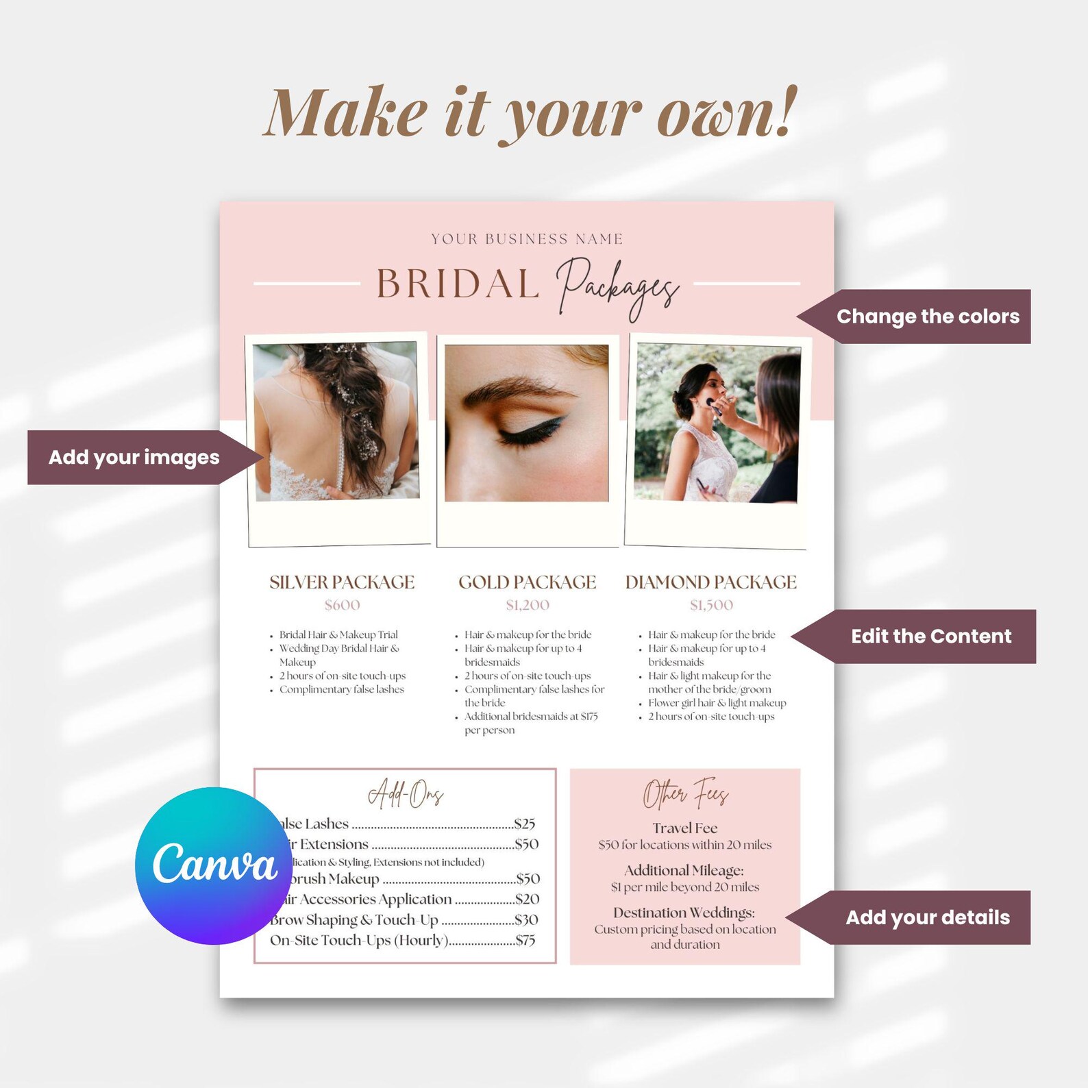 Wedding Hair and Makeup Pricing Guide Template Canva Bridal Hair and ...