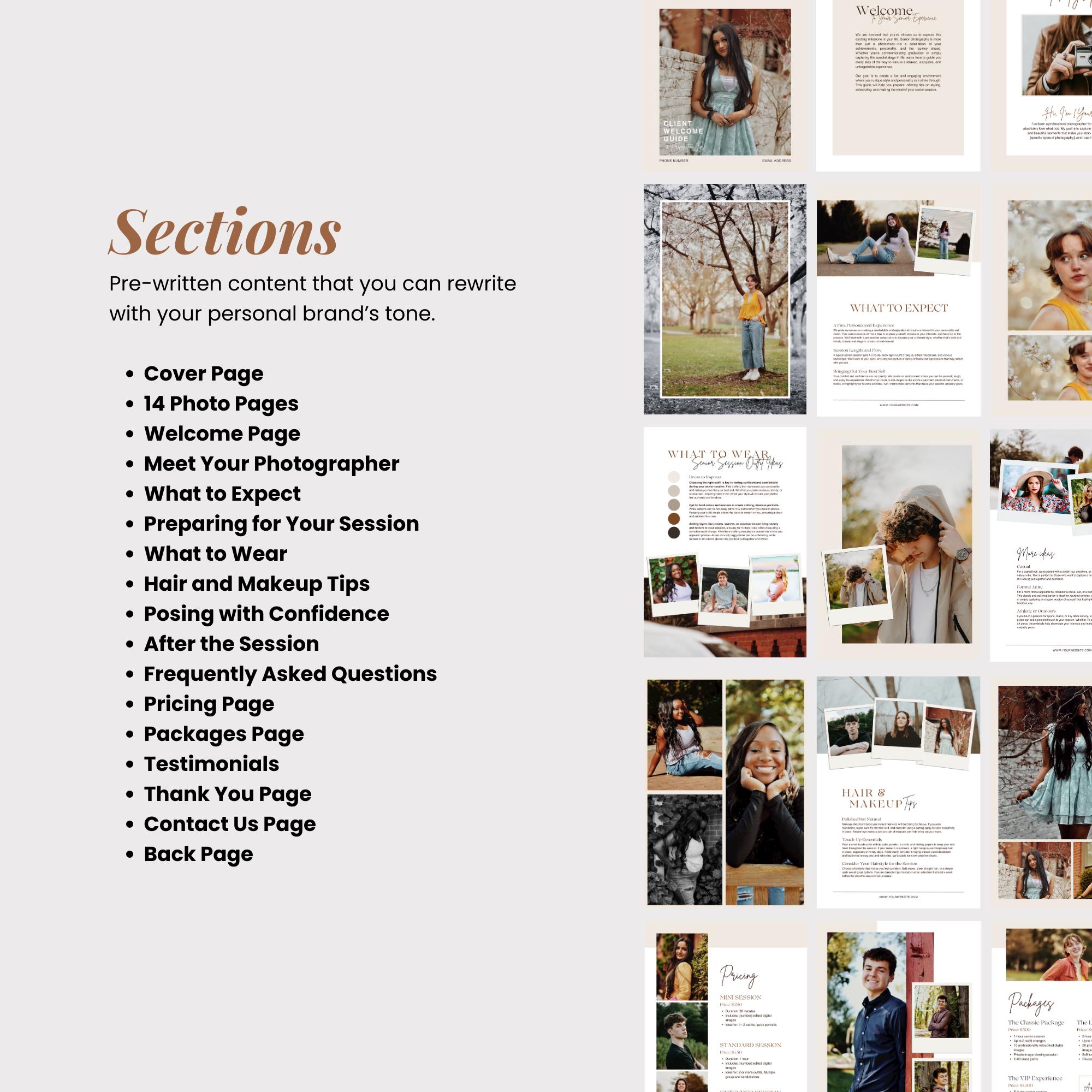 Senior Photography Welcome Guide Template Canva, Pre-written Graduation ...