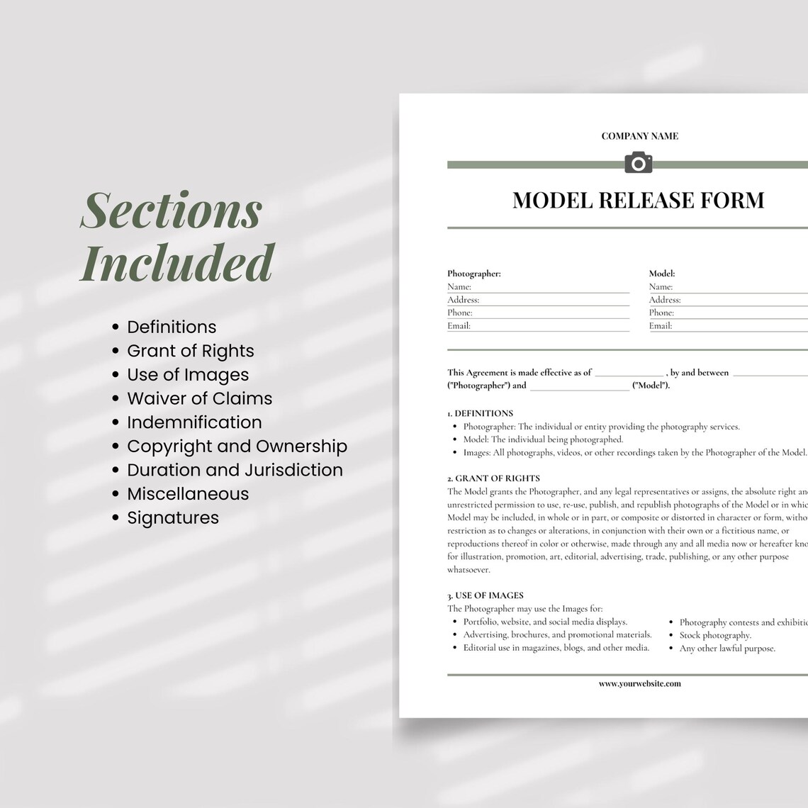 Model Release Form Template, Minor Model Release Contract Canva Editable, Printable Photography ...