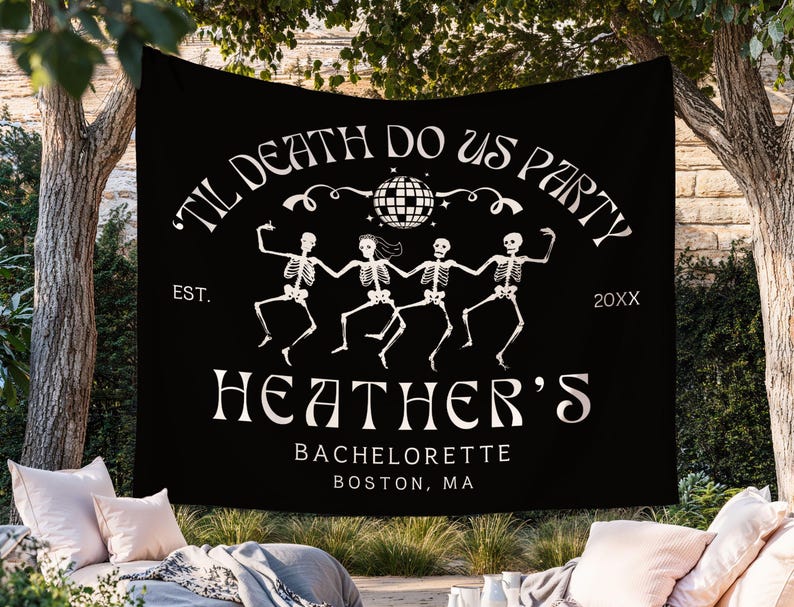 Halloween Bachelorette Party Banner, Custom Skeleton Bridal Shower ...