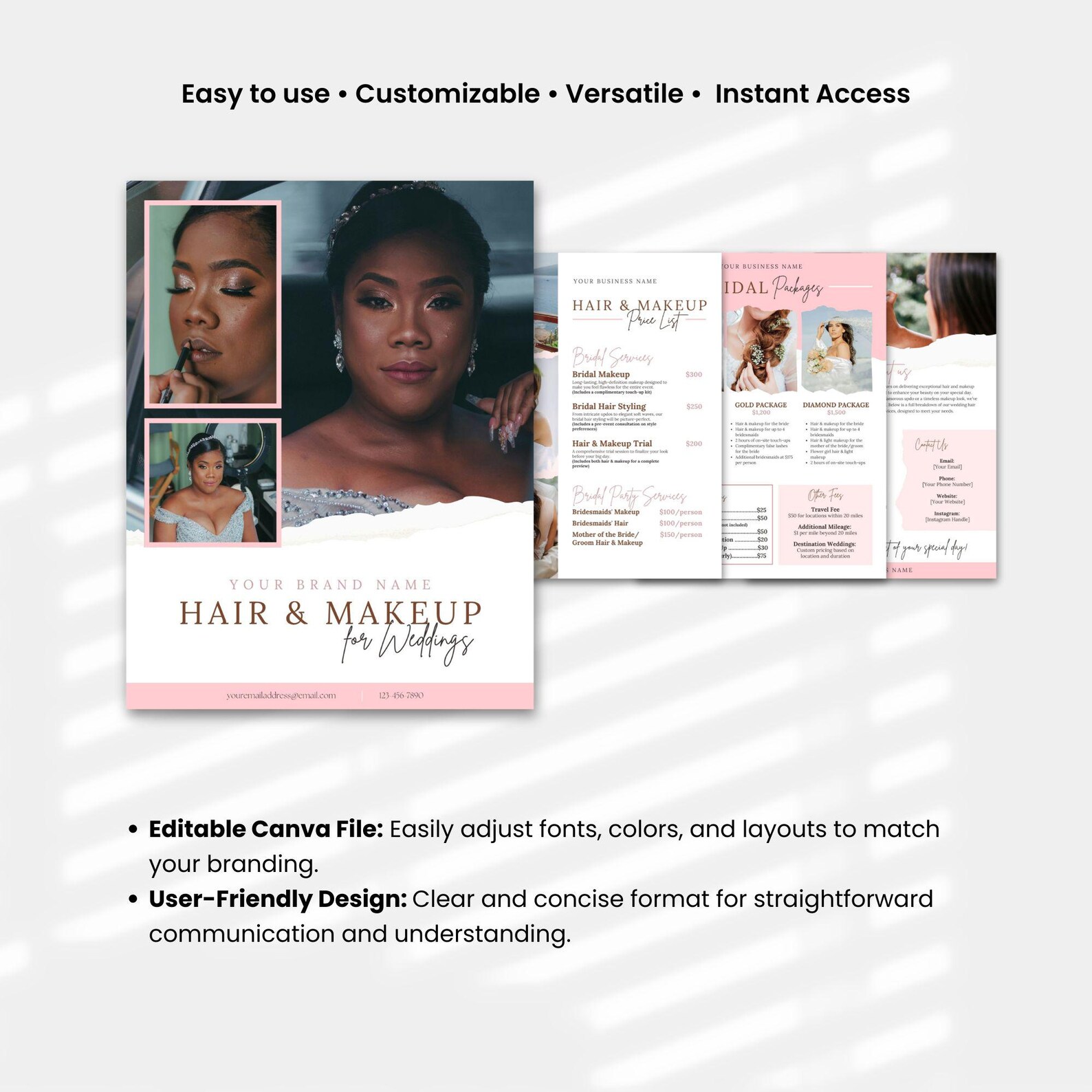 Bridal Hair and Makeup Pricing Guide Template Canva, Wedding Hair and ...
