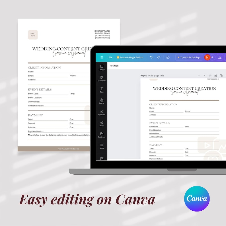 Wedding Content Creator Contract Template Canva, Wedding Content ...