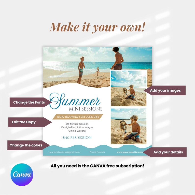 Family Summer Mini Sessions Template, Beach Family Photoshoot Social ...