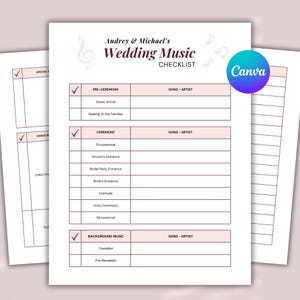 Wedding Music Checklist Template for Wedding Song List Canva Printable ...
