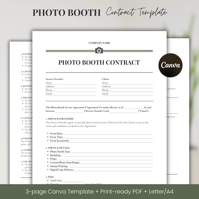 Photobooth Contract Template Canva Photo Booth Rental Contract for ...
