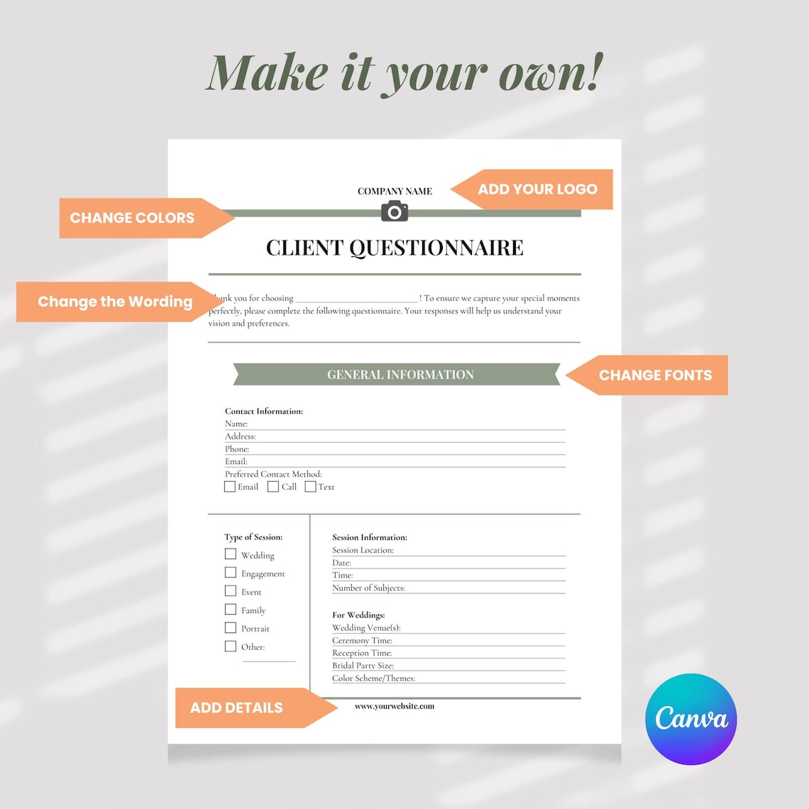 Photography Booking Form Template for Photography Questionnaire Canva ...