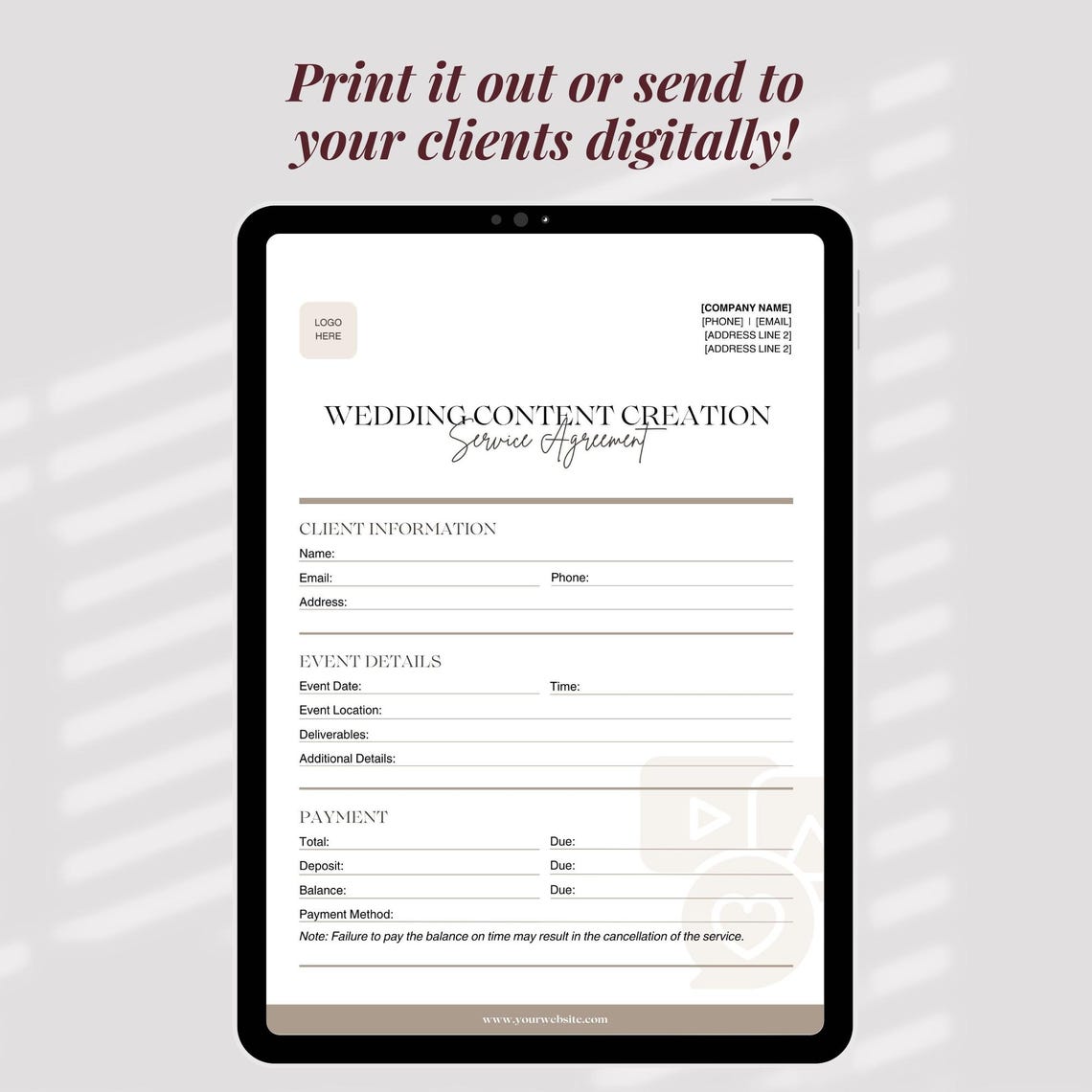 Wedding Content Creator Contract Template Canva, Wedding Content ...