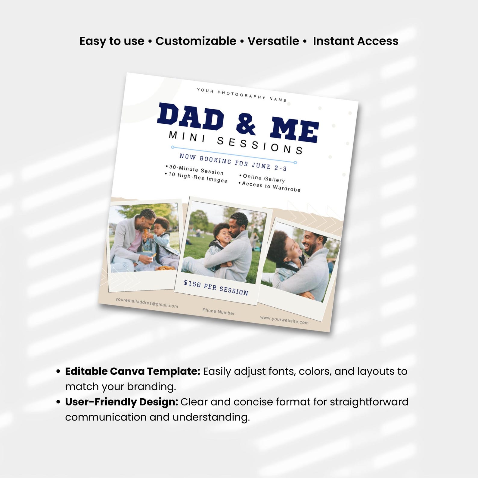 Daddy and Me Session Template Canva, Father's Day Mini Sessions ...